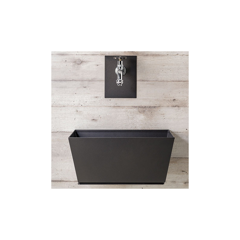 Fontaine d’Eau Murale Ovada pour Jardin en Acier Anthracite avec Vasque – 45 x 29 x 20 cm