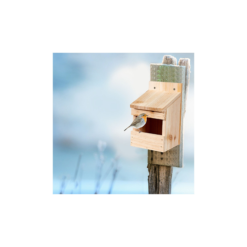 Nichoir Rouge-gorge Semi Ouvert en Bois - 12 x 15,5 x 20 cm