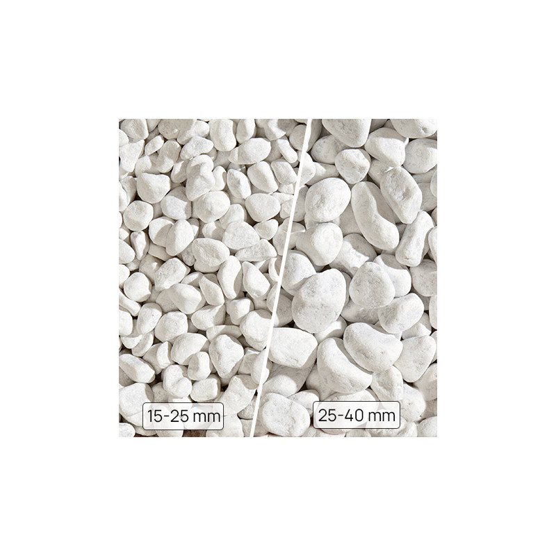 Galets Roulés 15-25mm Marbre Blanc Carrare – Sac de 20 kg