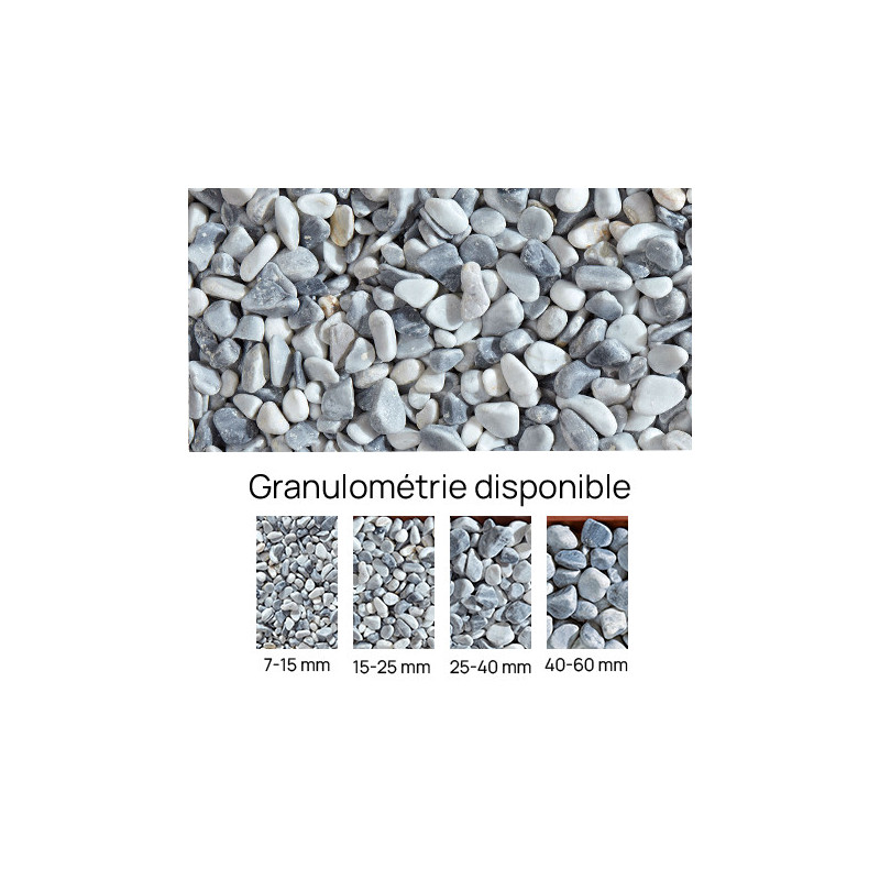 Galets Roulés 7-15mm Marbre Ice Blue Bardiglio – Sac de 20 kg